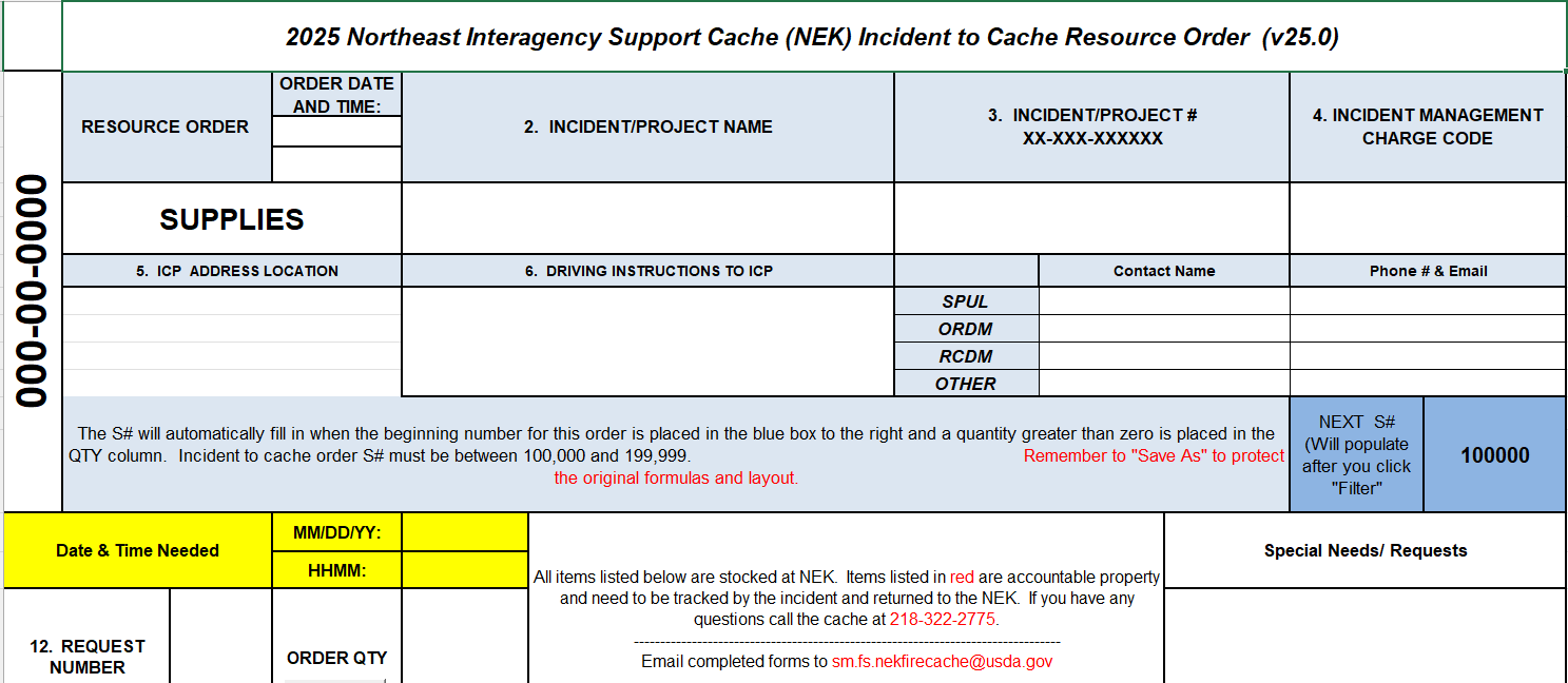 Northeast Interagency Support Cache (NEK) Order Form – MNICS.org